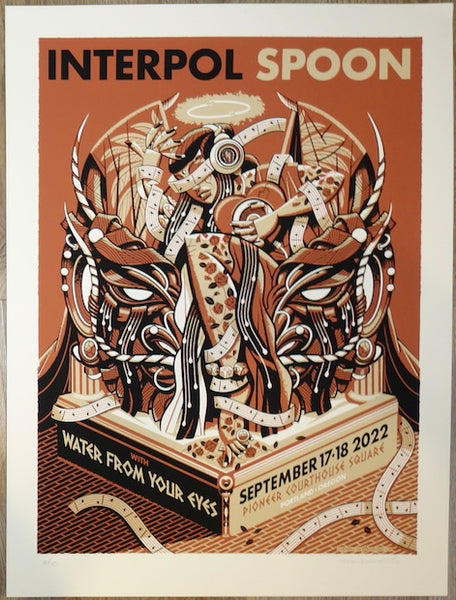 2022 Interpol & Spoon - Portland Silkscreen Concert Poster by Guy Burw ...